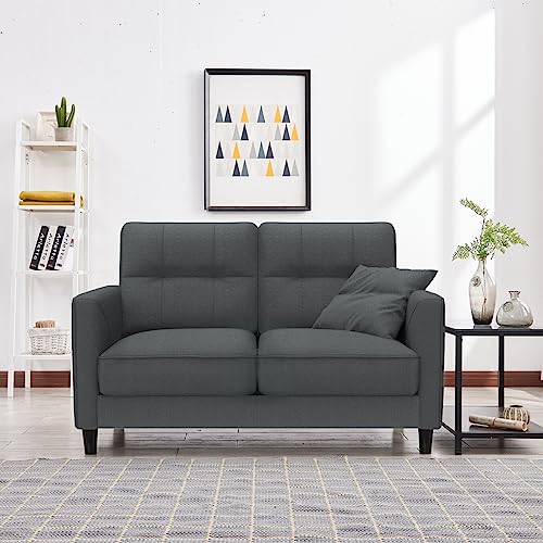 affetto 59" Loveseat Sofa for Small Spaces,Fabric Love Seats Furniture for Bedroom,Apartment,Studio,Dark Gray
