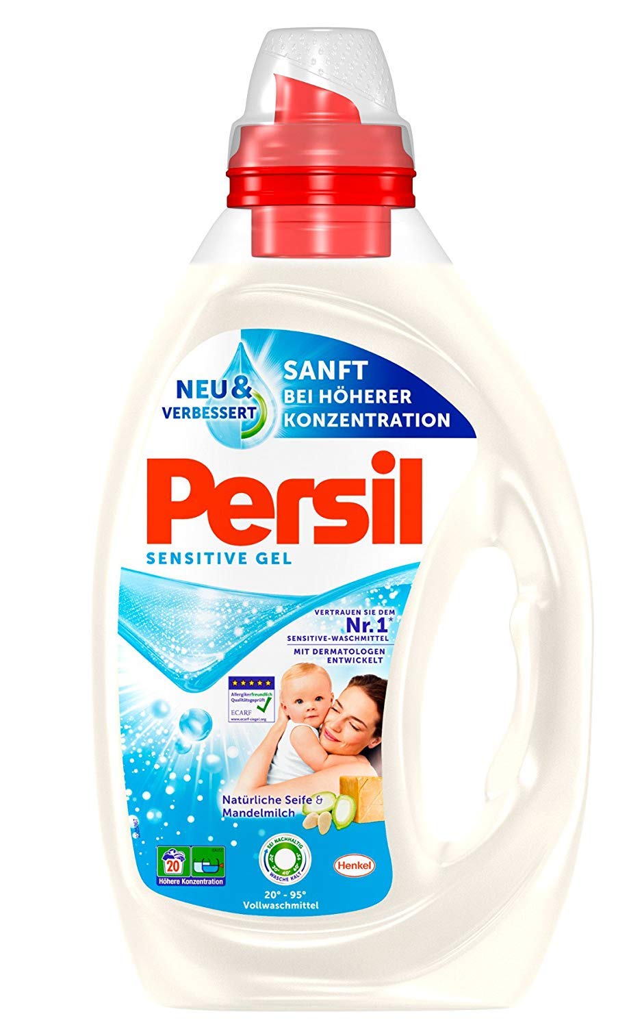 Persil Sensitive Gel Liquid Laundry Detergent - Natural Soap & Almond Milk - 40% More Concentrated, 20 Loads