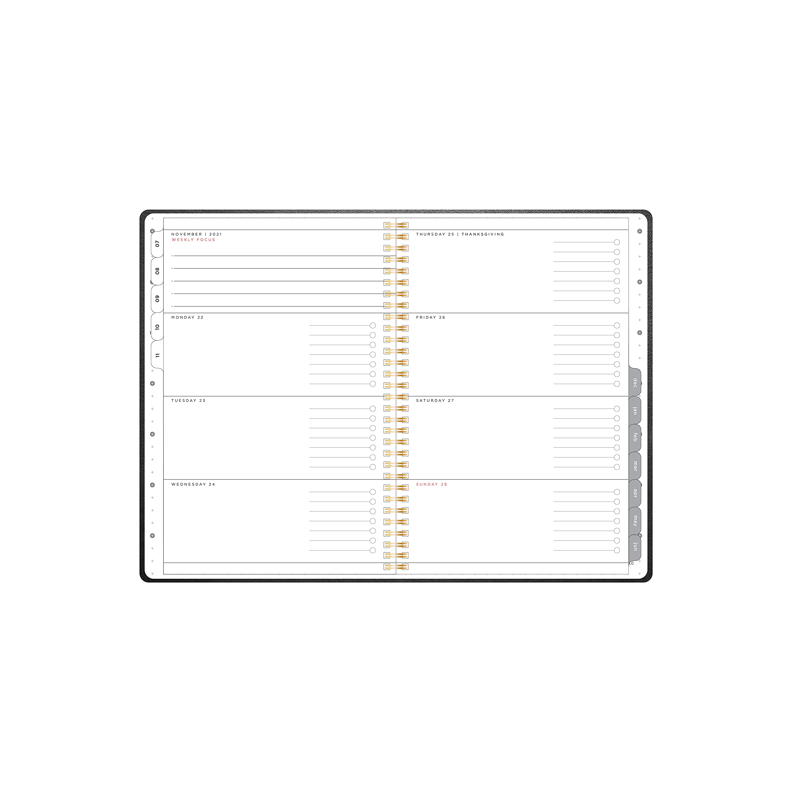 russell+hazel 2021 to 2022 Weekly Academic Planner, Black Vegan Leather Cover, A5, Spiral Bound, 5.25” x 8” (58613)