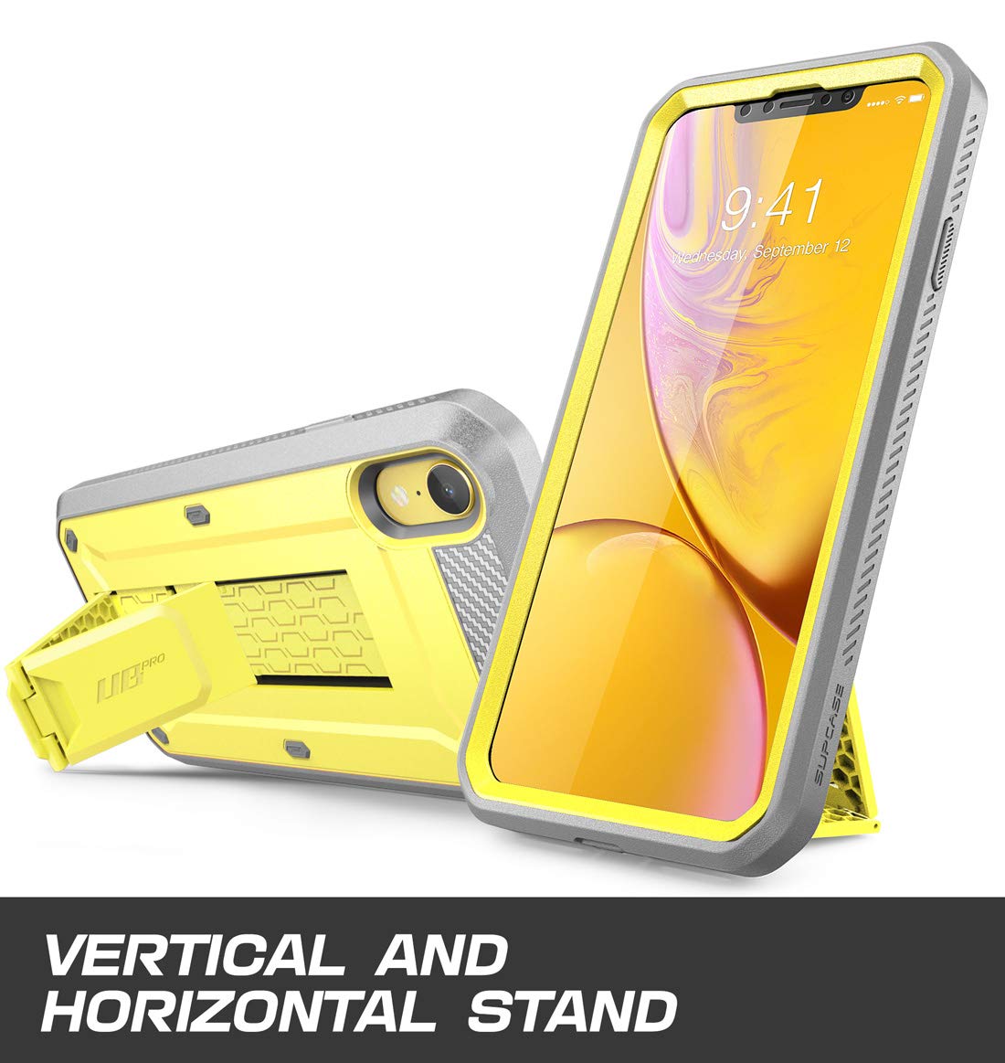 SUPCASE iPhone XR Case, Full-Body Rugged Holster Kickstand Case with Built-in Screen Protector for Apple iPhone XR 6.1 Inch (2018 Release), Unicorn Beetle Pro Series -Retail Package (Yellow)