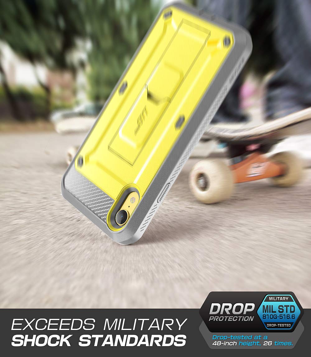 SUPCASE iPhone XR Case, Full-Body Rugged Holster Kickstand Case with Built-in Screen Protector for Apple iPhone XR 6.1 Inch (2018 Release), Unicorn Beetle Pro Series -Retail Package (Yellow)
