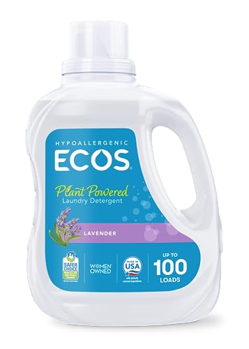 ECOS Laundry Detergent Liquid, 100 Loads - Dermatologist Tested Laundry Soap - Hypoallergenic, EPA Safer Choice Certified, Plant-Powered - Lavender, 100 Fl Oz