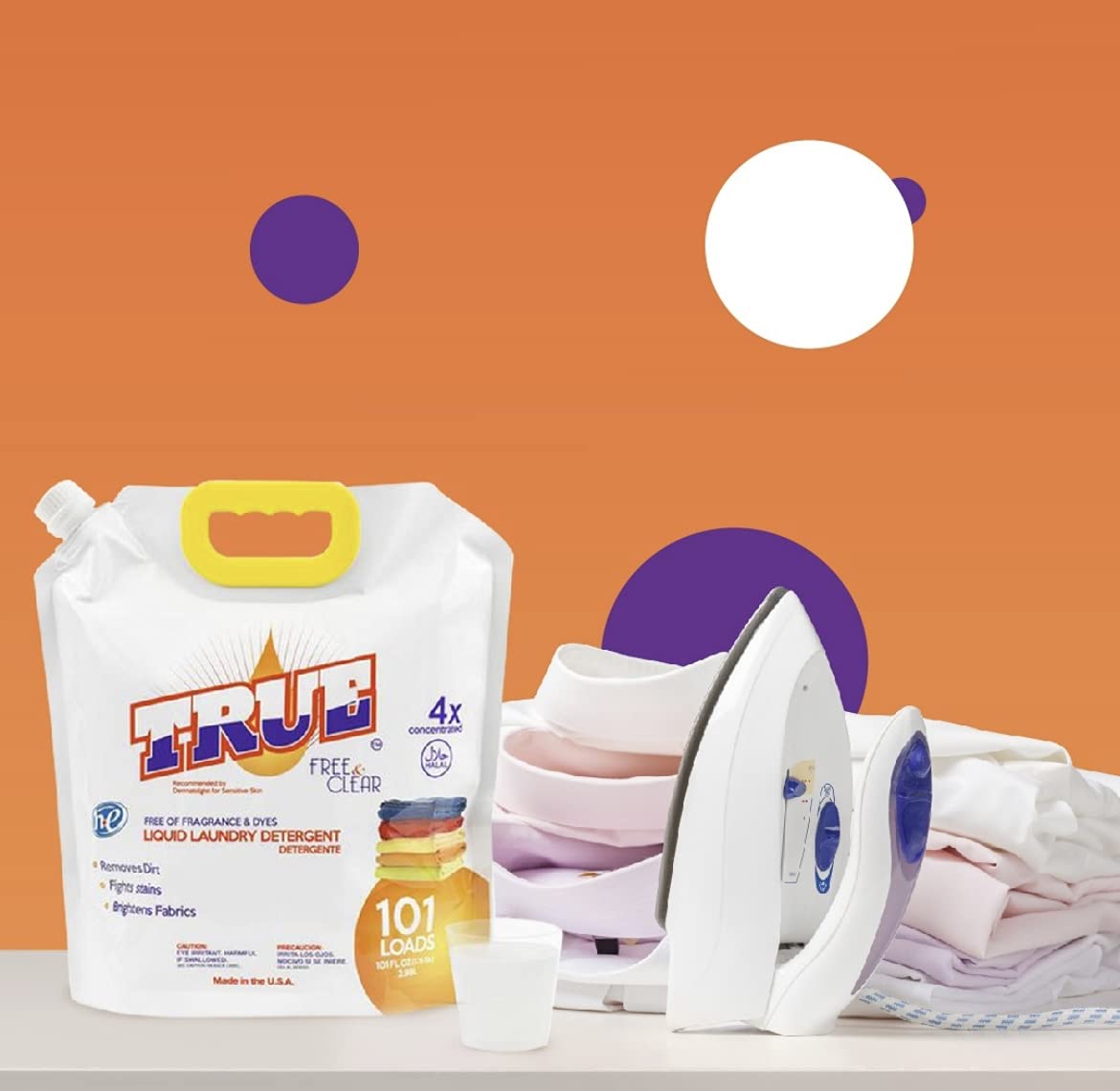True Detergent Free & Clear Laundry Detergent - 101 Total Loads - For Sensitive Skin - 4x Concentrated Formula - Made In USA & Halal - Unscented, 101 Fl oz