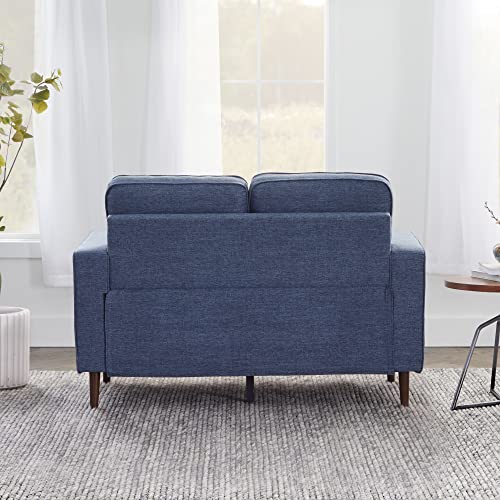 Edenbrook Lynnwood Upholstered Loveseat - Living Room Office or Bedroom - Mid-Century Modern Design Furniture - Buttonless Tufting - Simple Assembly - Includes 2 Bolster Pillows - Navy