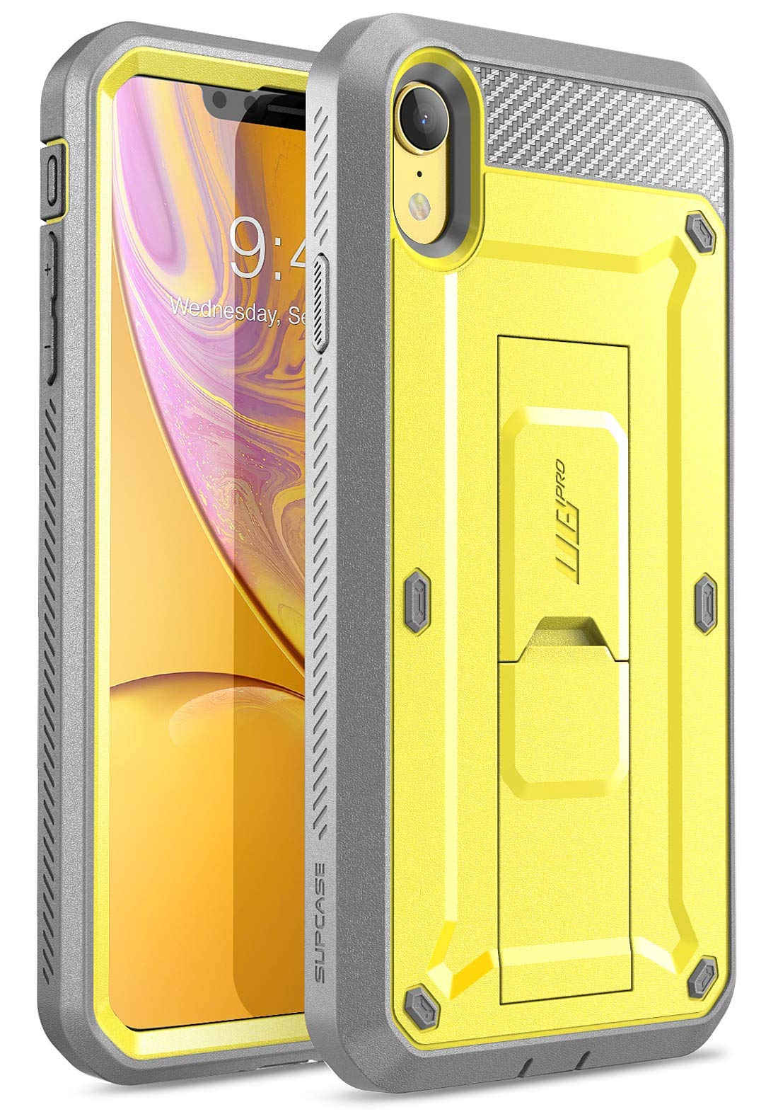 SUPCASE iPhone XR Case, Full-Body Rugged Holster Kickstand Case with Built-in Screen Protector for Apple iPhone XR 6.1 Inch (2018 Release), Unicorn Beetle Pro Series -Retail Package (Yellow)