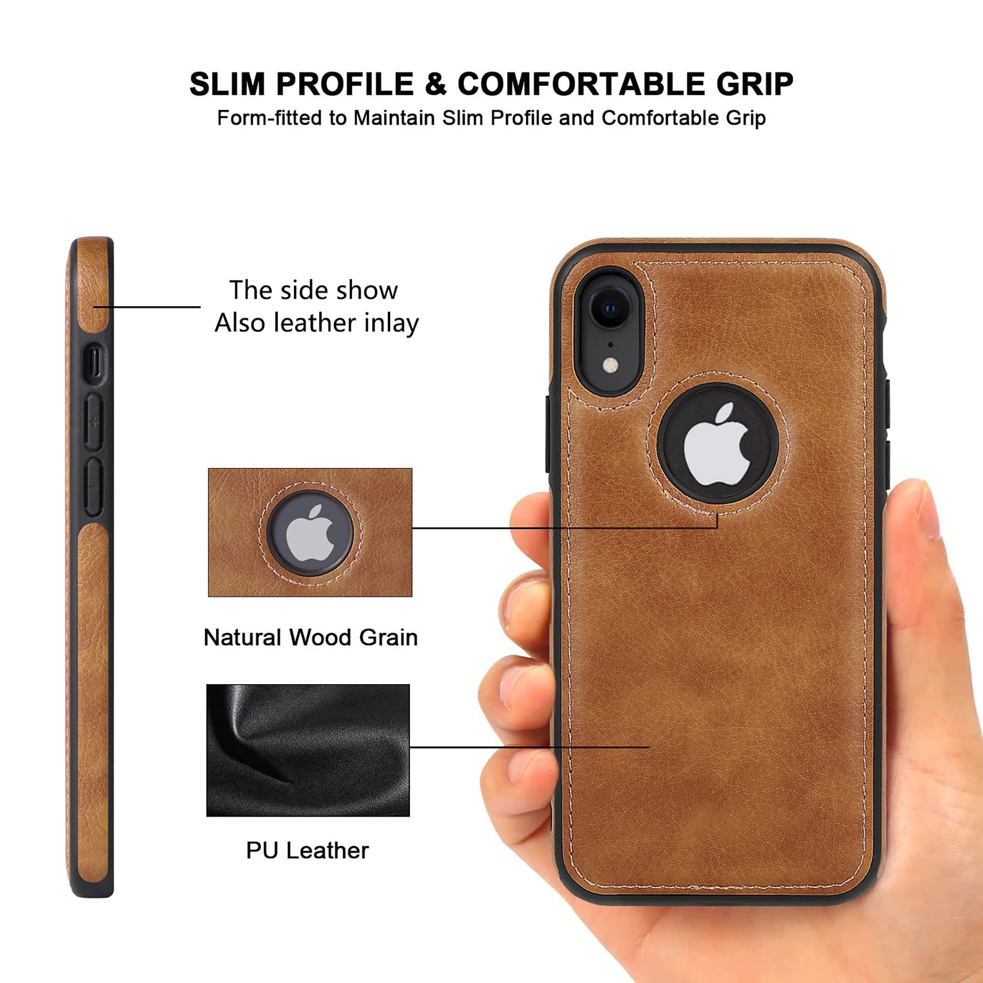 DOGODON Design Compatible with iPhone XR Case Luxury Leather Business Vintage Slim Non-Slip Soft Grip Shockproof Protective Cover (2018) 6.1 Inch (Brown)