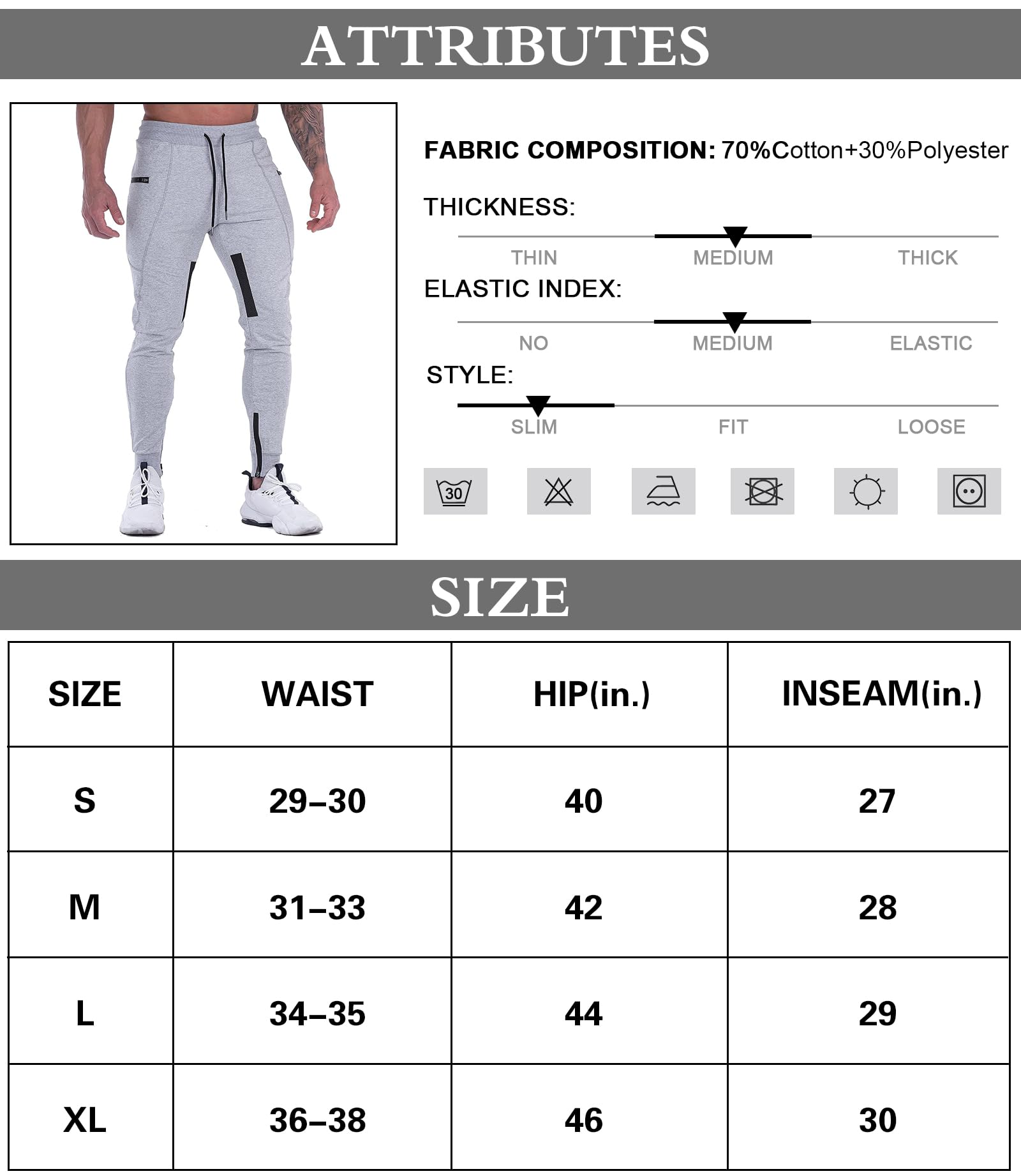 MAIKANONG Mens Slim Joggers Sweatpants Tapered Gym Pants Casual Training Workout Pants Track Pant Light Gray