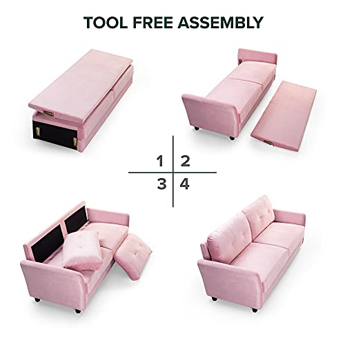 ZINUS Ricardo Velvet Loveseat Sofa, Easy, Tool-Free Assembly, Blush Velvet