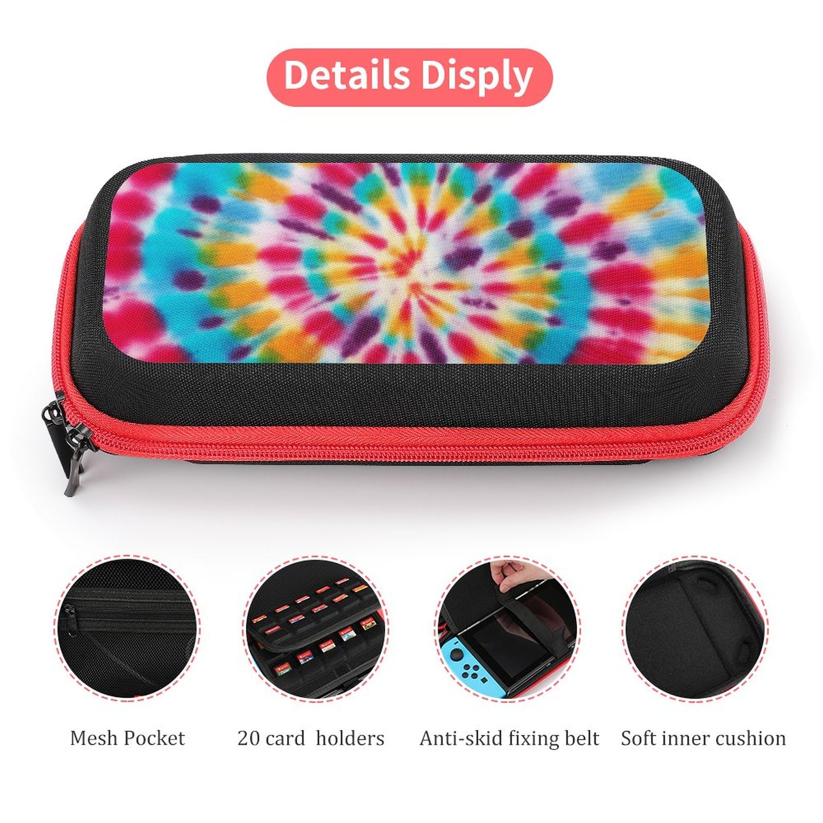 AoHanan Switch Carrying Case Blur Fabric Tie-dye Switch Game Case with 20 Games Cartridges Hard Shell Travel Protection Storage Case for Console & Accessories