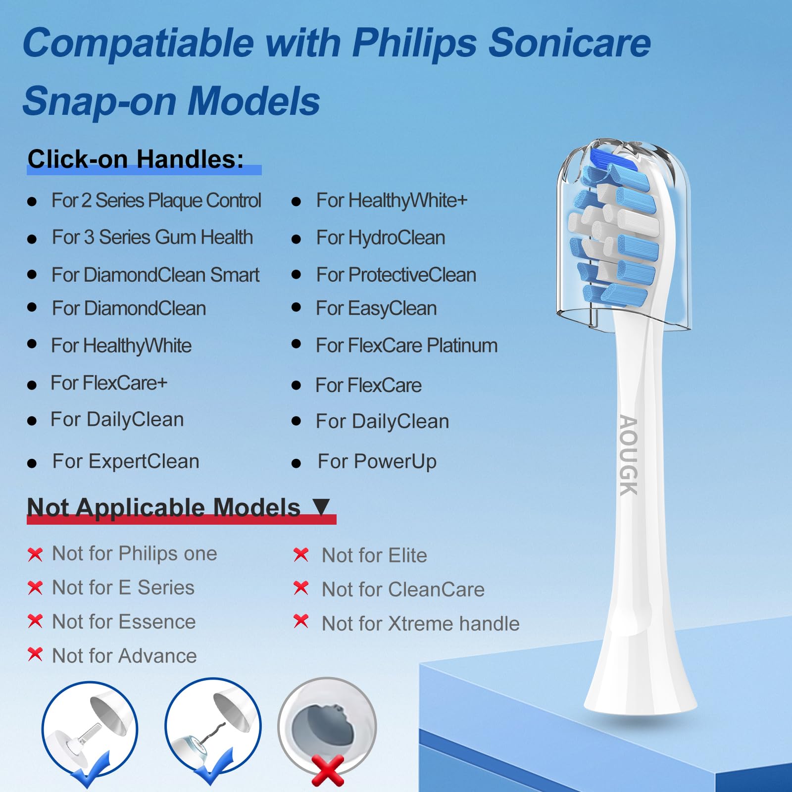 Replacement Toothbrush Brush Heads Compatible with Philips Sonicare Electric Rechargeable Toothbrushes, Tooth Brush Heads for Snap-on System, for Effective Cleansing and whitening, Pack of 8, White
