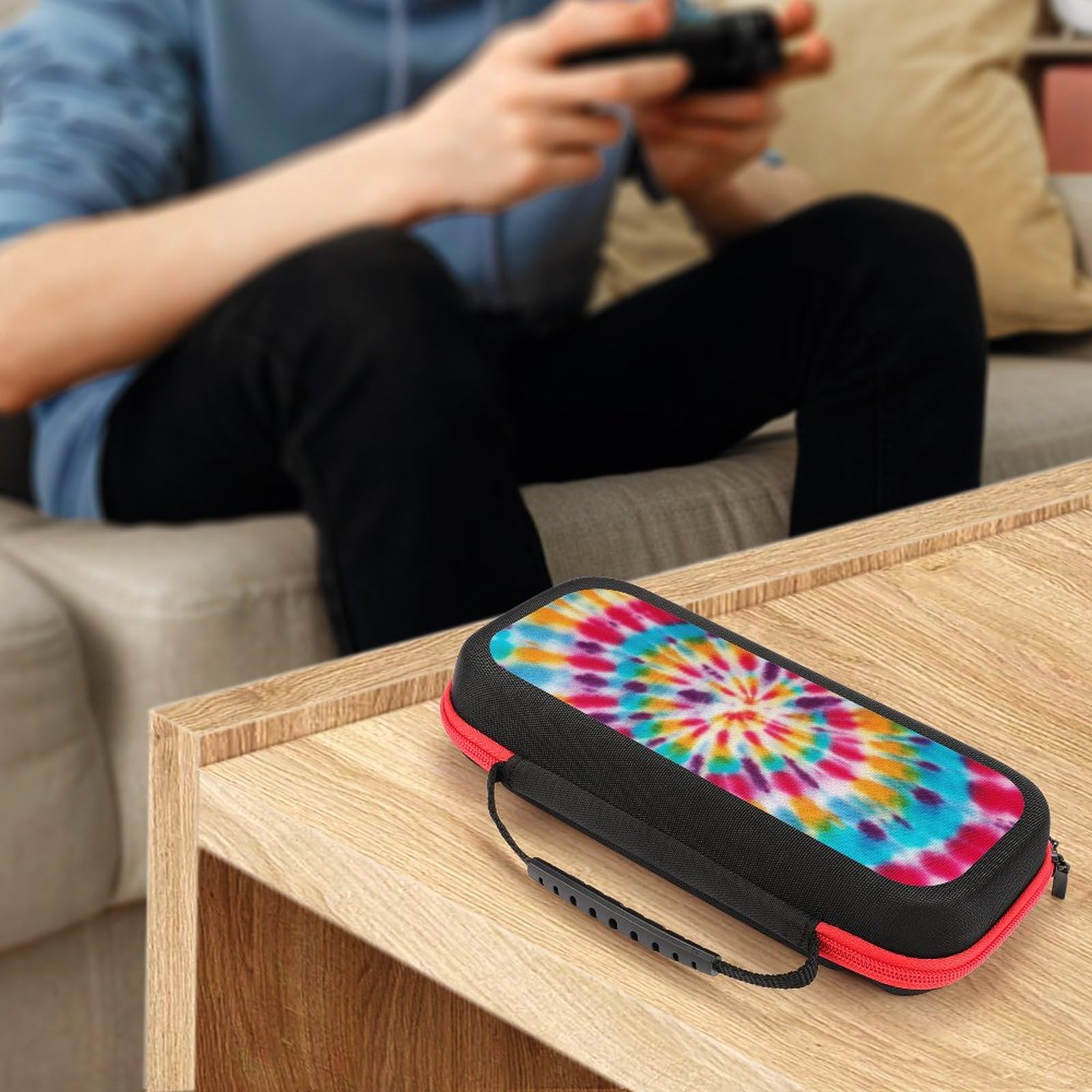 AoHanan Switch Carrying Case Blur Fabric Tie-dye Switch Game Case with 20 Games Cartridges Hard Shell Travel Protection Storage Case for Console & Accessories