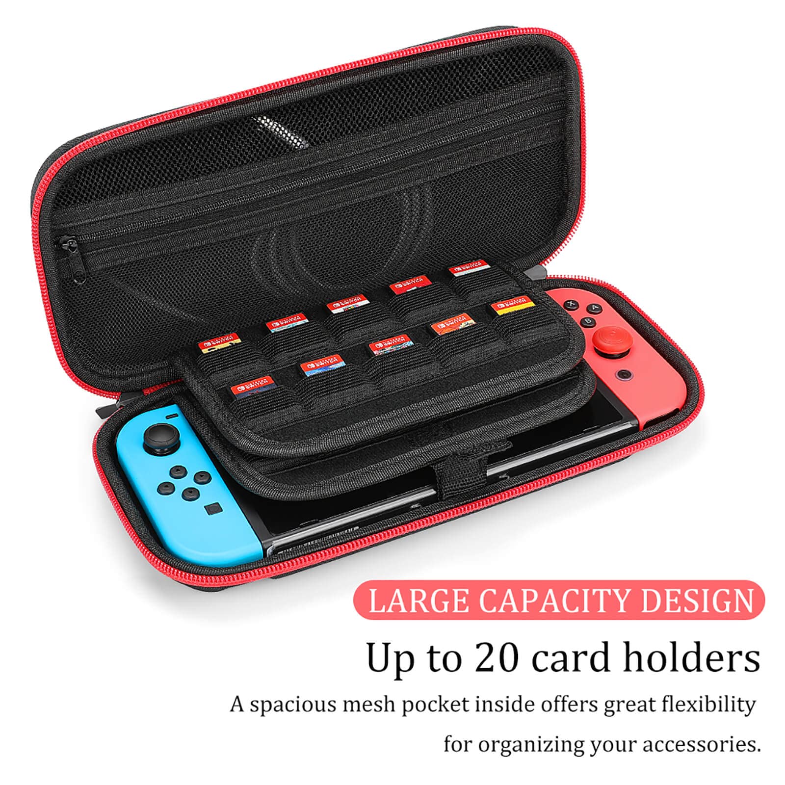 AoHanan Switch Carrying Case Blur Fabric Tie-dye Switch Game Case with 20 Games Cartridges Hard Shell Travel Protection Storage Case for Console & Accessories