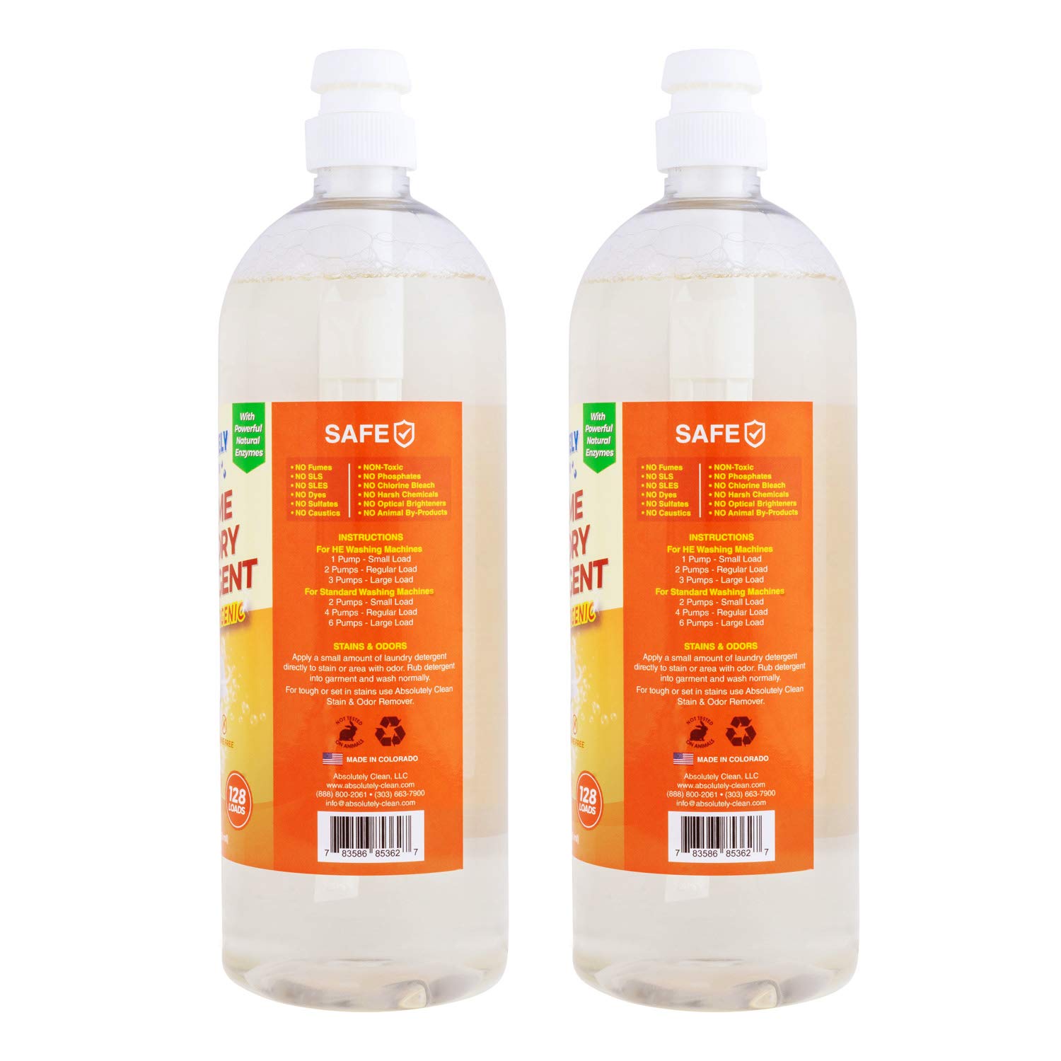 Amazing Natural Based Laundry Detergent Liquid (256 Loads) - Powerful Natural Enzymes - USA Made (32oz Bottle)