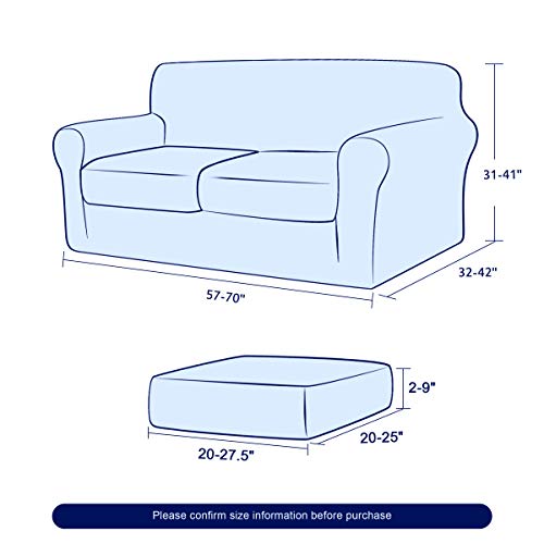 SUBRTEX 3 Piece Sofa Cover High Stretch Couch Slipcover for 2 Cushion Soft Sofa Slipcover Loveseat Cover Jacquard Fabric Furniture Covers with Elastic Bottom Machine Washable(Gray,Loveseat)