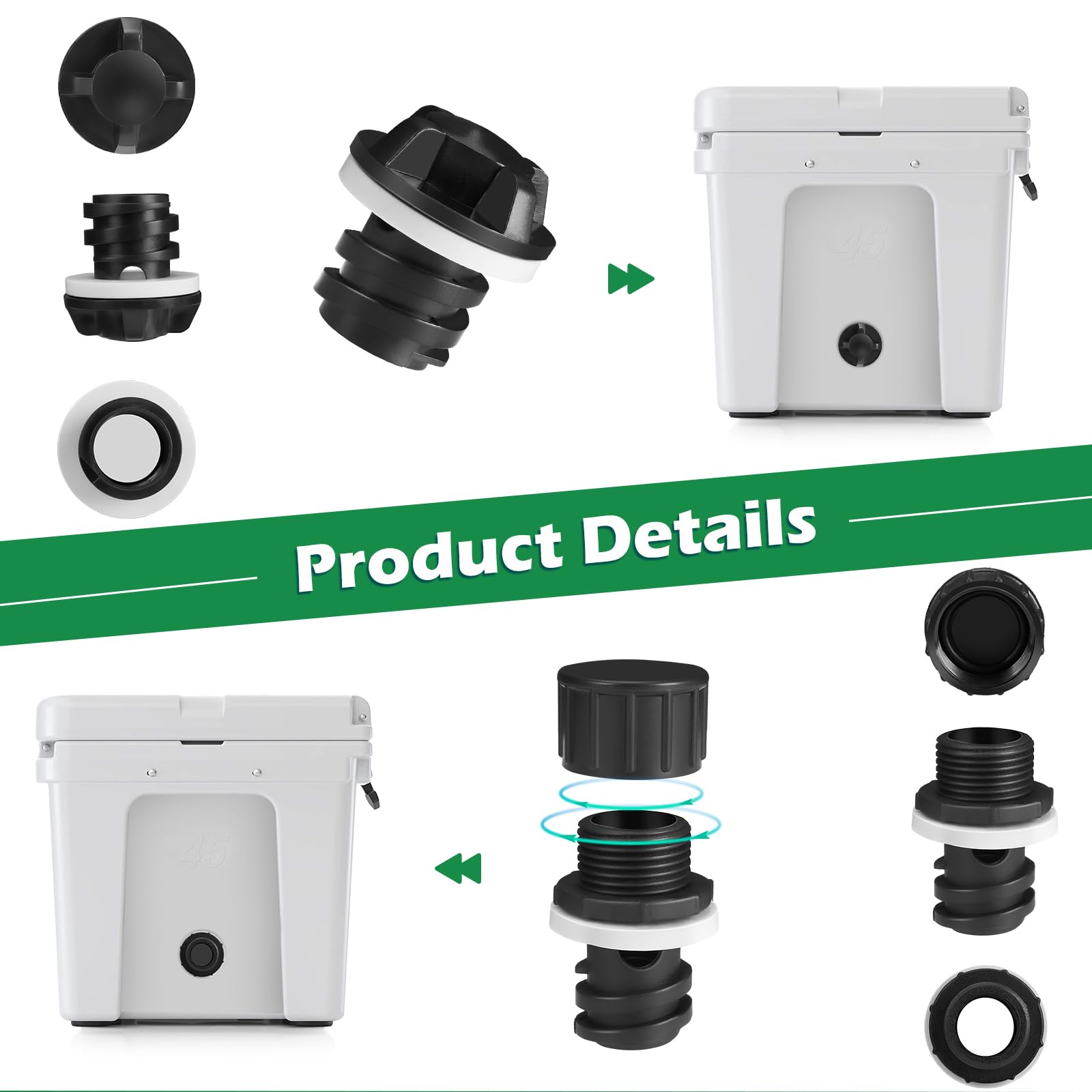 WADEO Cooler Drain Plug Hose Connection Kit with 6FT Garden Hose and Shut Off Valve for Yeti, Rtic Coolers
