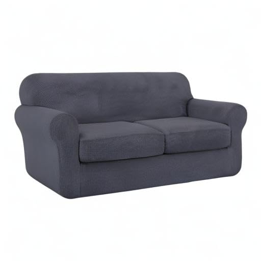 SUBRTEX 3 Piece Sofa Cover High Stretch Couch Slipcover for 2 Cushion Soft Sofa Slipcover Loveseat Cover Jacquard Fabric Furniture Covers with Elastic Bottom Machine Washable(Gray,Loveseat)