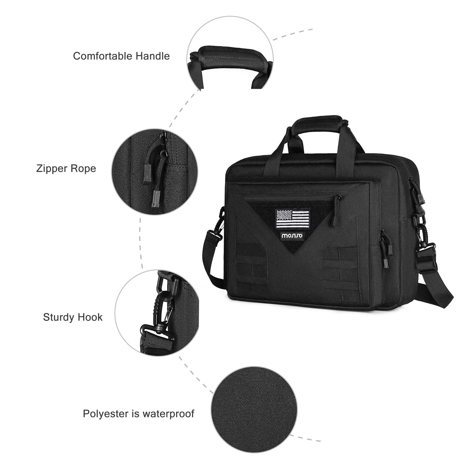 MOSISO Tactical Laptop Messenger Shoulder Bag, 15-16 inch Multifunctional Adjustable Large Notebook Carrying Sleeve Case Pockets, Black