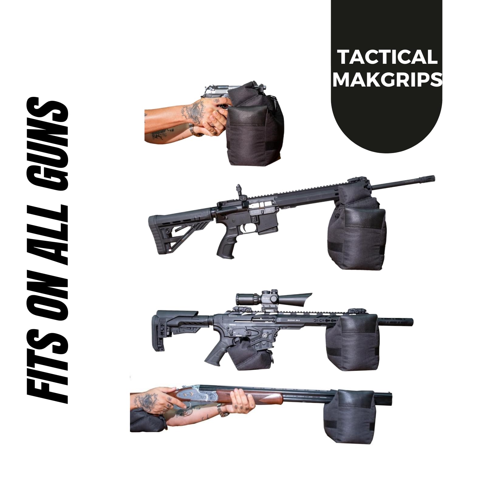 Tactical Mak Grips Shooting Rest Bags for Precision Outdoor Shooting Front & Rear Support Stand Holders for Gun Hunting Target Sports Camera Bean Bag Front & Rear Support - Unfilled