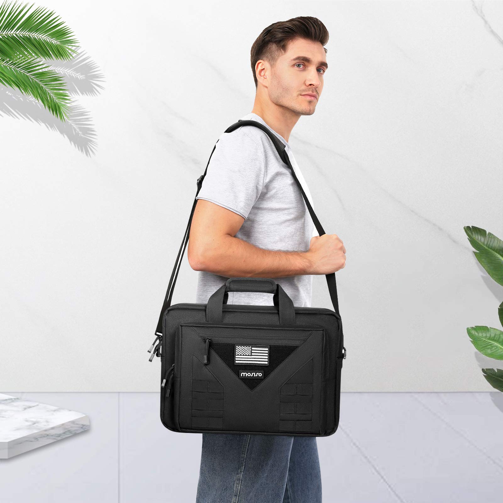 MOSISO Tactical Laptop Messenger Shoulder Bag, 15-16 inch Multifunctional Adjustable Large Notebook Carrying Sleeve Case Pockets, Black