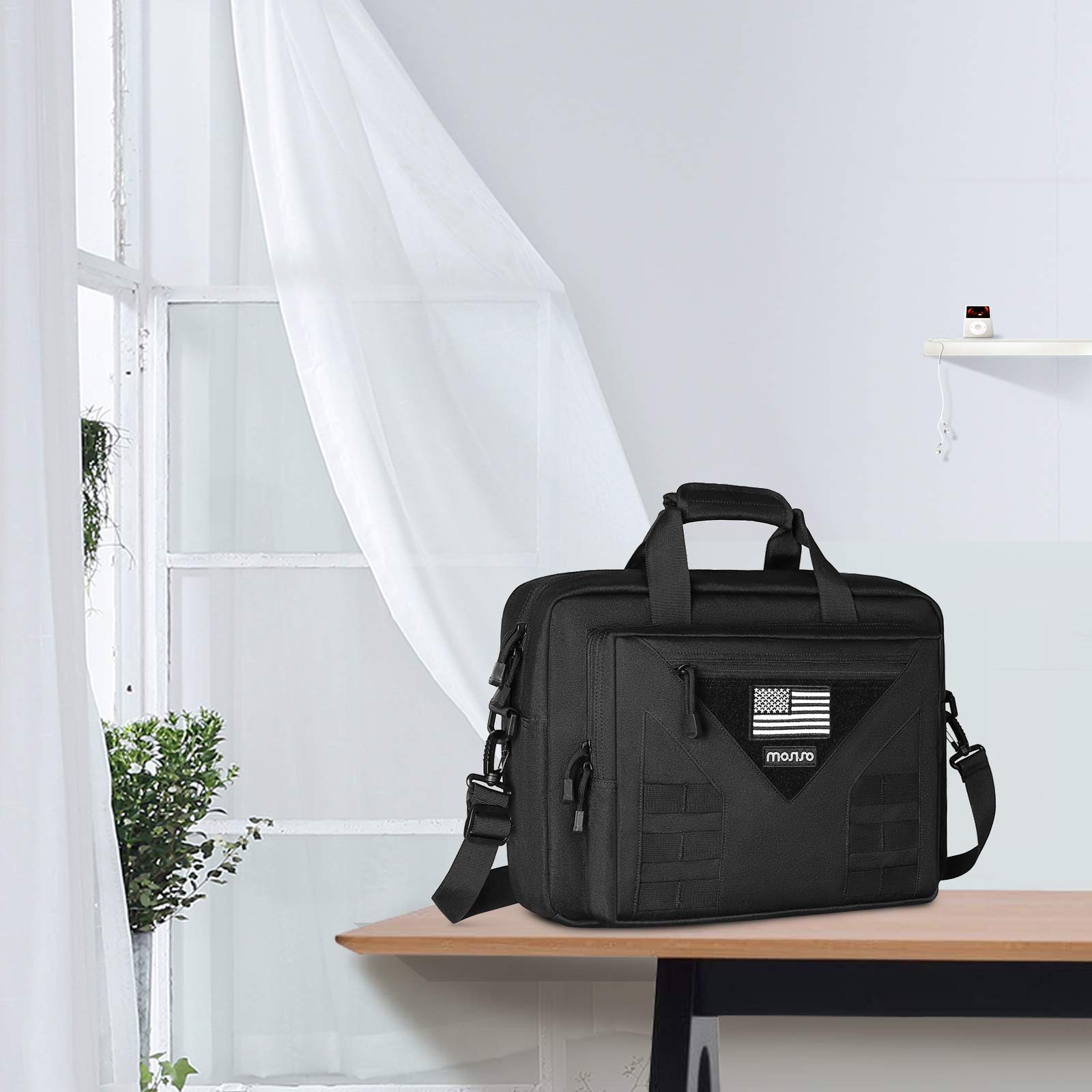 MOSISO Tactical Laptop Messenger Shoulder Bag, 15-16 inch Multifunctional Adjustable Large Notebook Carrying Sleeve Case Pockets, Black