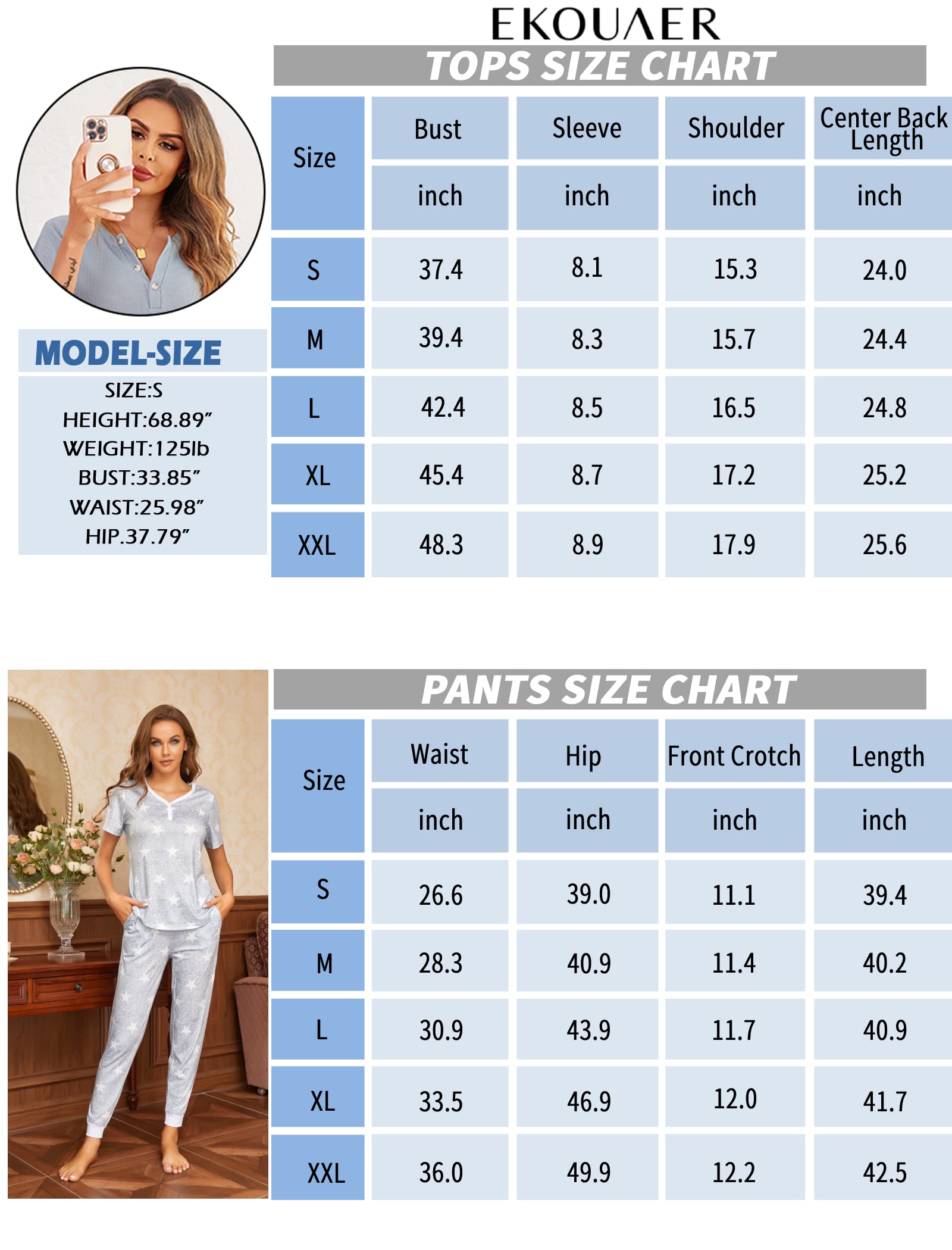 Ekouaer Pajamas Set Womens 2 Piece Lounge Set Short Sleeve Pjs Joggers Pants Sleepwear with Pockets Red Plaid