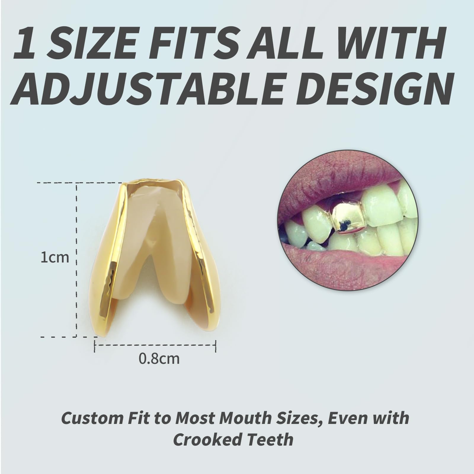 YAFIYGI 4 Pieces Gold Plated Gold Tooth Cap- Hip Hop Teeth Accessories - Plain Single Tooth Cap for Teeth Mouth - Realistic Fake Teeth Grills for Party - Open Face Front Tooth Caps