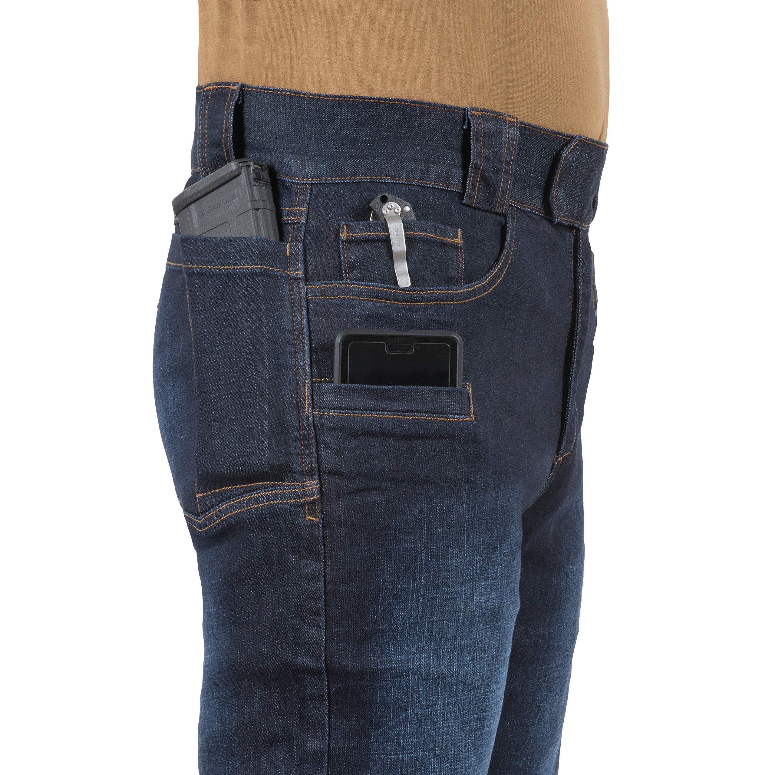 Helikon-Tex Greyman Tactical Pants for Men - Ripstop Mens Pants - Lightweight for Outdoors, Hiking, Law Enforcement, Work Pants, Dark Blue Denim Mid Waist 38 Length 32