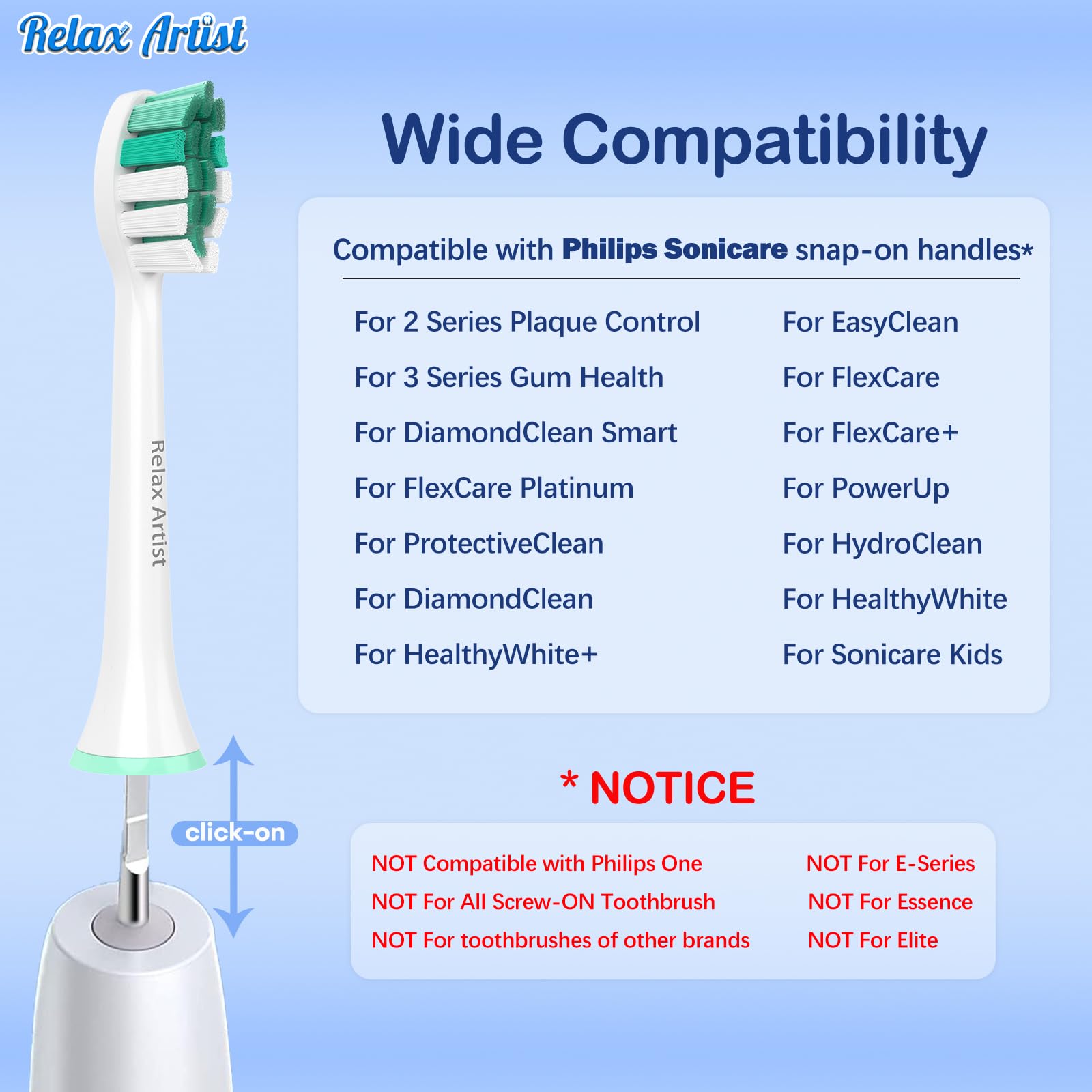 Relax Artist Replacement Toothbrush Heads for Philips Sonicare Replacement Heads,Electric Replacement Brush Head for Phillips Sonicare C2,C1,for Philips Sonic Care Electric Toothbrush,10 Pack