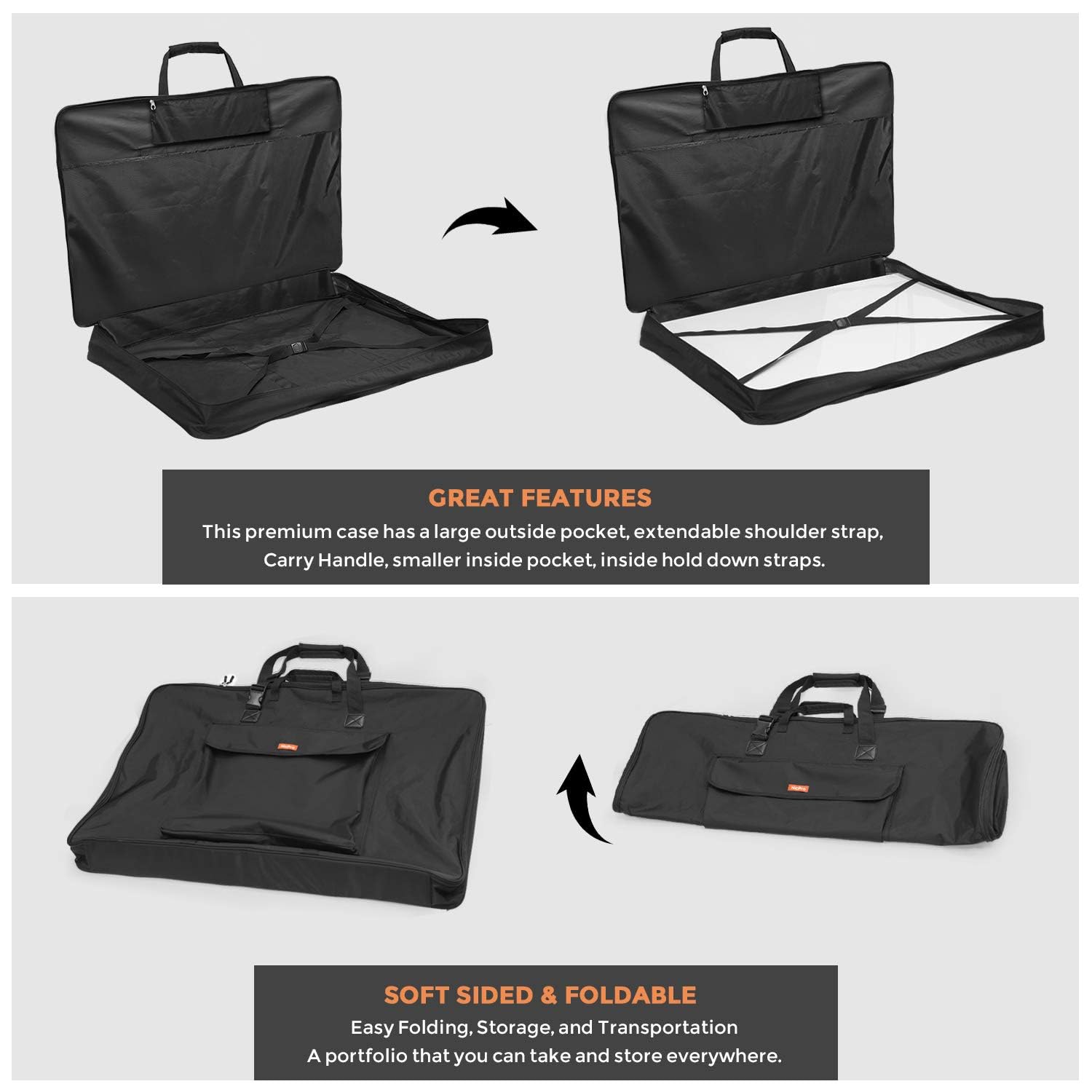 Nicpro Large Art Portfolio Bag 35 x 43 Inches Waterproof Nylon Artist Storage Case & Nicpro Light Weight Art Portfolio Bag 20x26" Art Canvas Storage