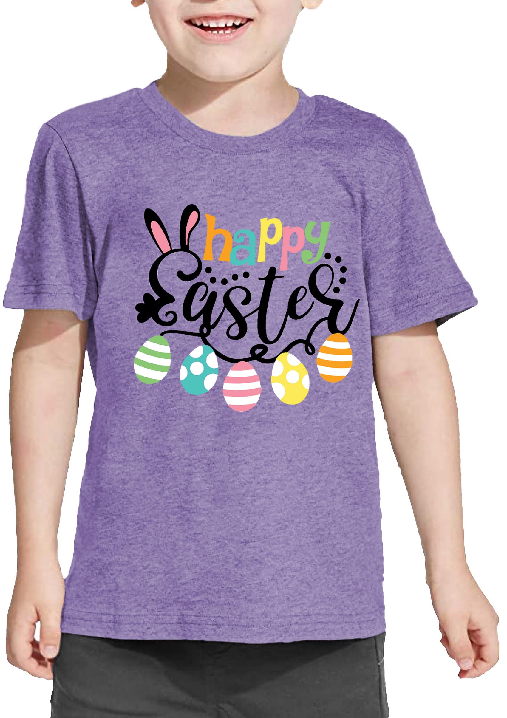 Happy Easter T Shirt Toddler Baby Girls Boys Bunny Rabbit Graphic T-Shirt Easter Egg Letter Print Tees Tops Purple