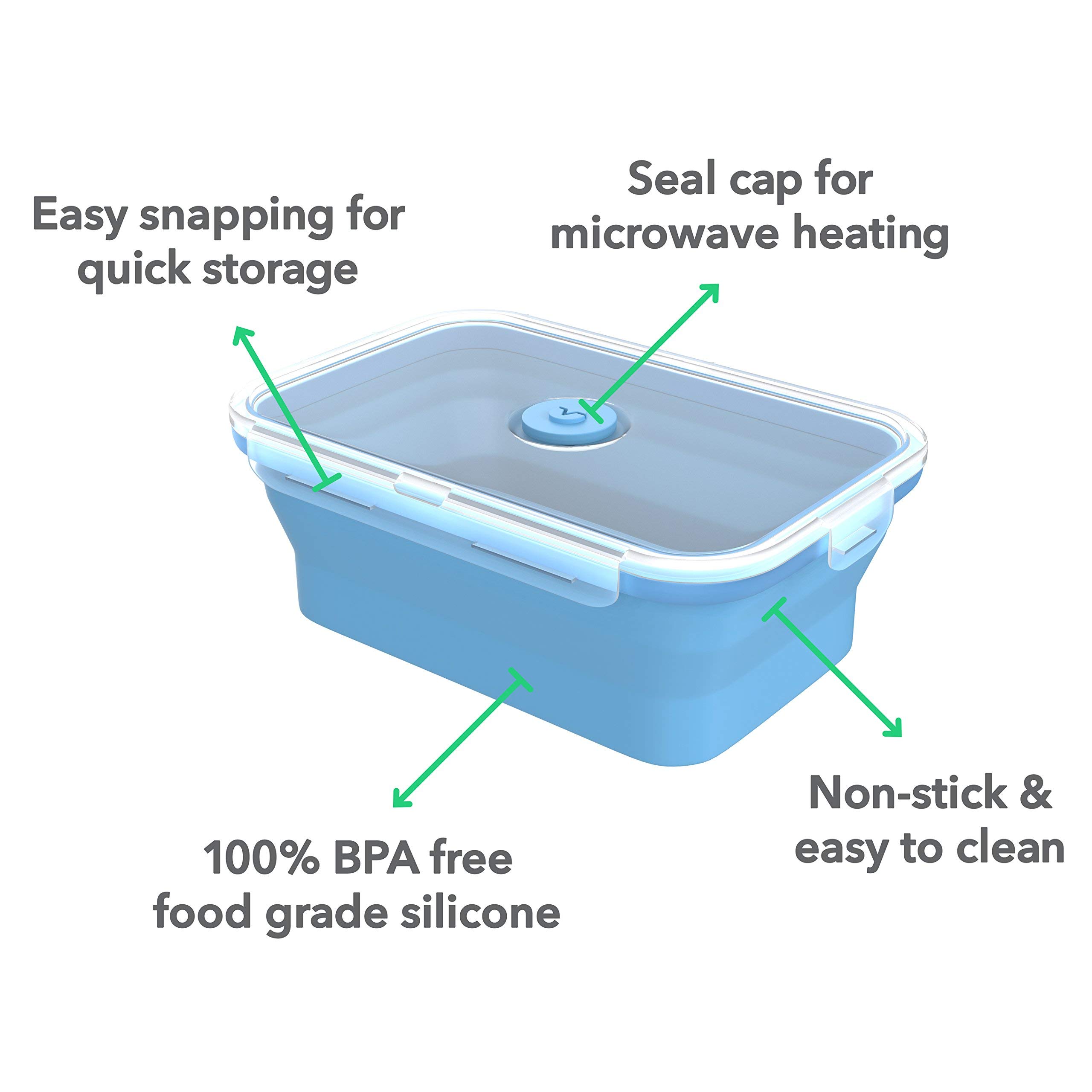 Vremi Silicone Food Storage Containers with BPA Free Airtight Plastic Lids - Set of 4 Small and Large Collapsible Meal Prep Container for Kitchen Lunch Boxes - Microwave and Freezer Safe