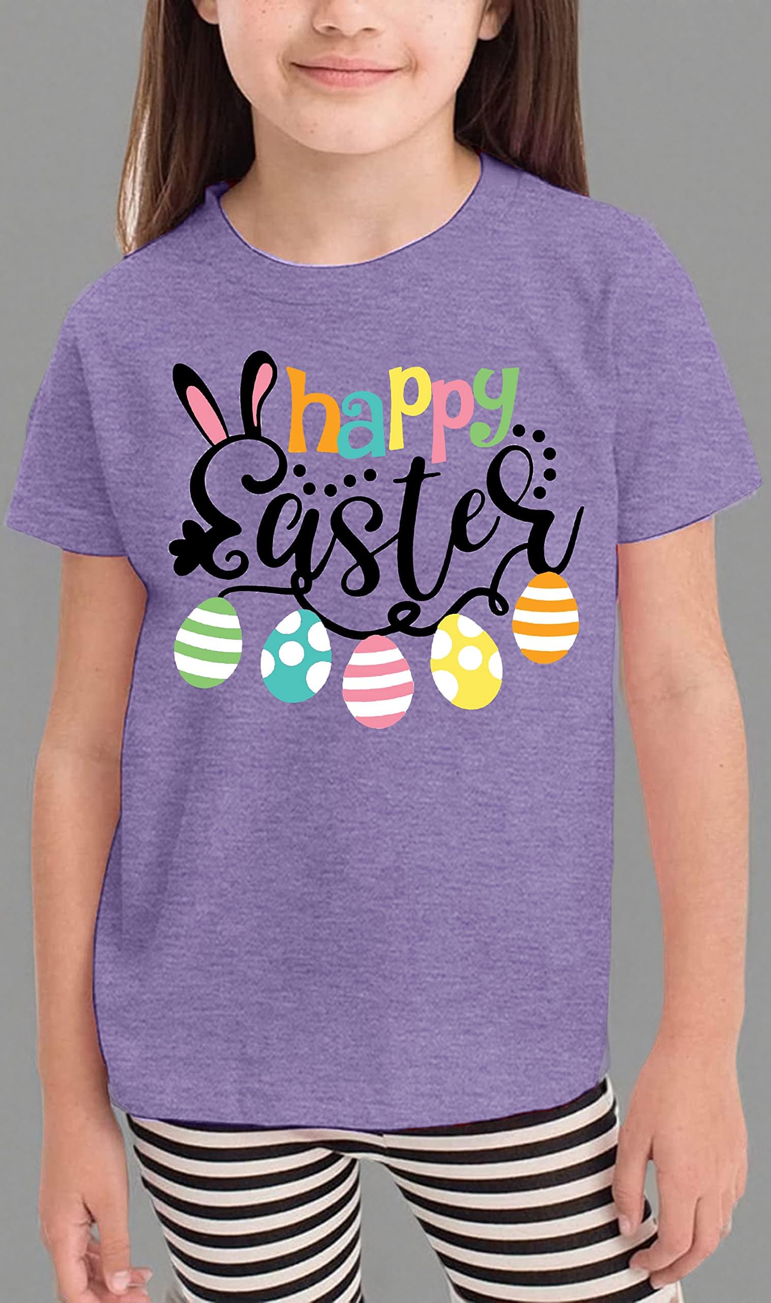 Happy Easter T Shirt Toddler Baby Girls Boys Bunny Rabbit Graphic T-Shirt Easter Egg Letter Print Tees Tops Purple