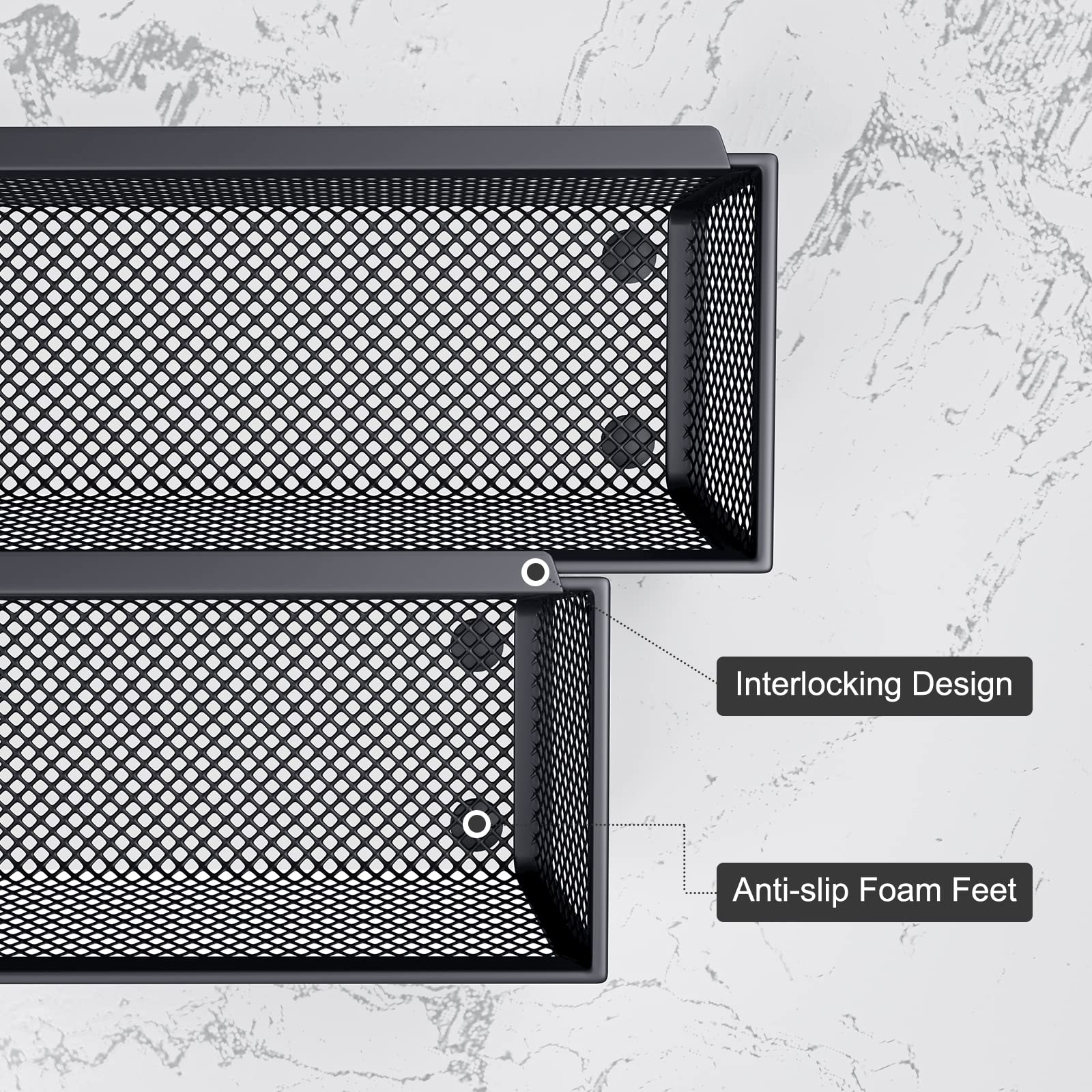 Silverware Drawer Organizer, Mesh Utensil Organizer for Kitchen Drawers, Silverware Tray with Interlocking Arm, Narrow Utensil holder for Flatware, Forks, Spoons, Knives by FURNINXS (Set of 6)