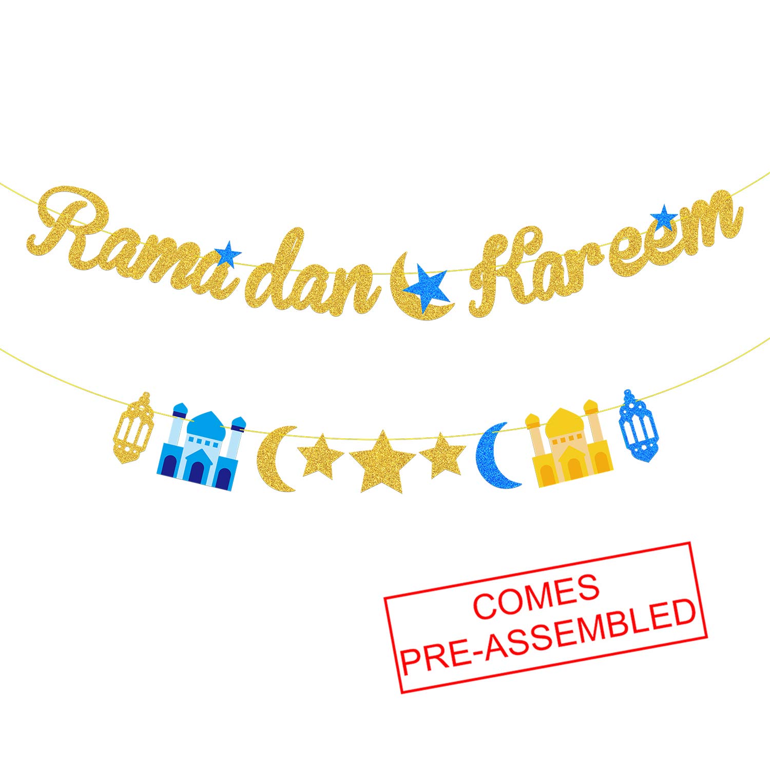 Ramadan Kareem Banner Gold Glitter | Happy Ramadan Banner Decorations | Ramadan Mubarak Party Decorations | Eid Mubarak Party Decorations