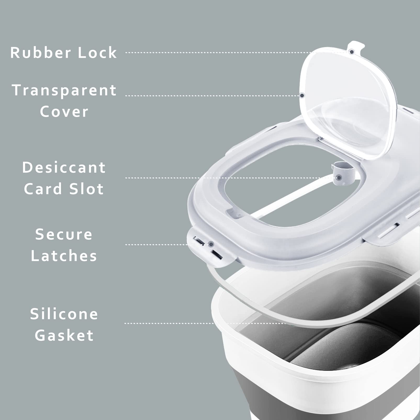Cereal Rice Food Storage Containers, Collapsible 20 to 50 Lbs Dispenser Bin with Rolling Wheel Airtight Locking Lid, Dog Pet Cat Flour Sugar Plastic Leakproof Sealable Large Kitchen Pantry Holder