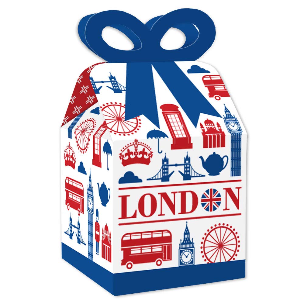 Big Dot of Happiness Cheerio, London - Square Favor Gift Boxes - British UK Party Bow Boxes - Set of 12