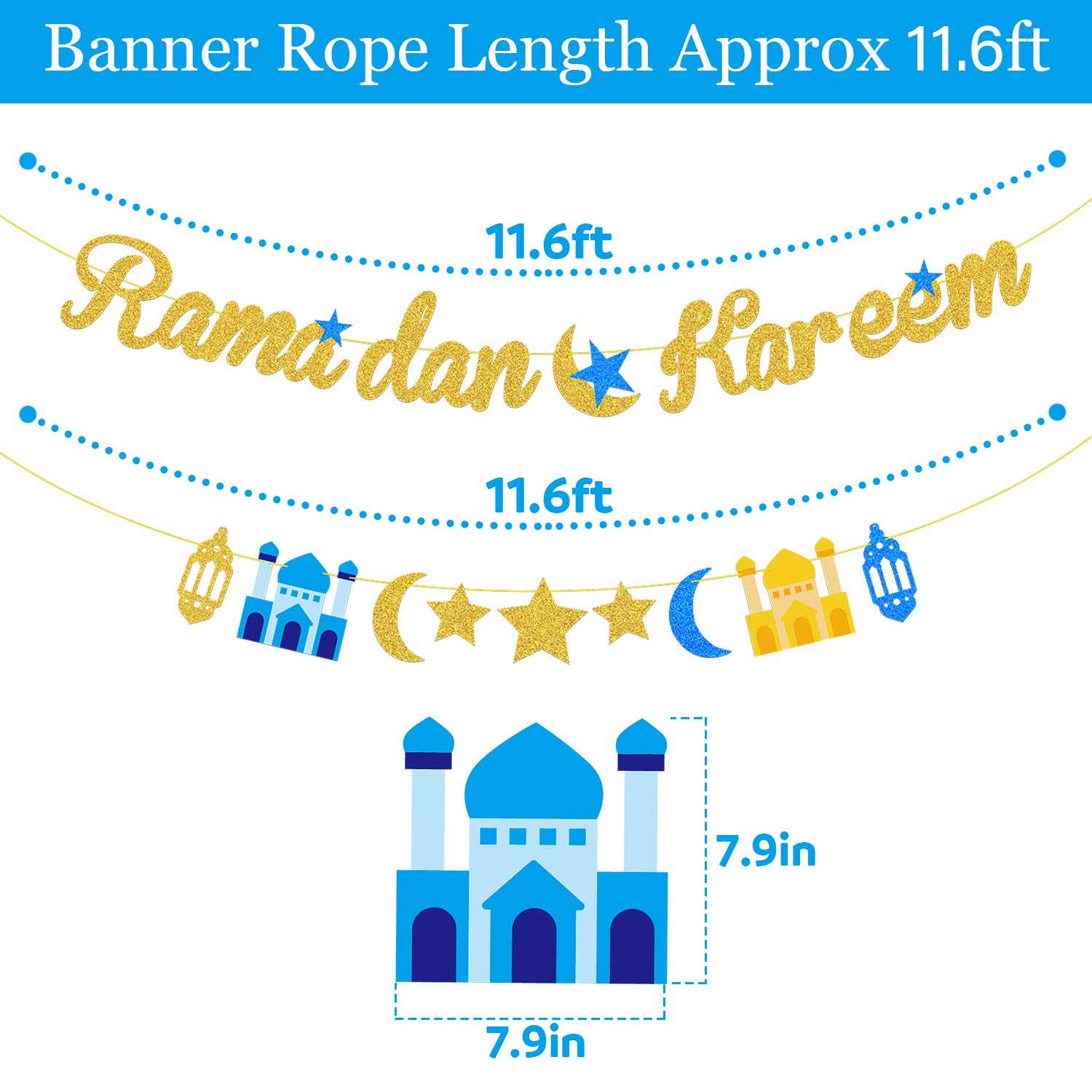 Ramadan Kareem Banner Gold Glitter | Happy Ramadan Banner Decorations | Ramadan Mubarak Party Decorations | Eid Mubarak Party Decorations