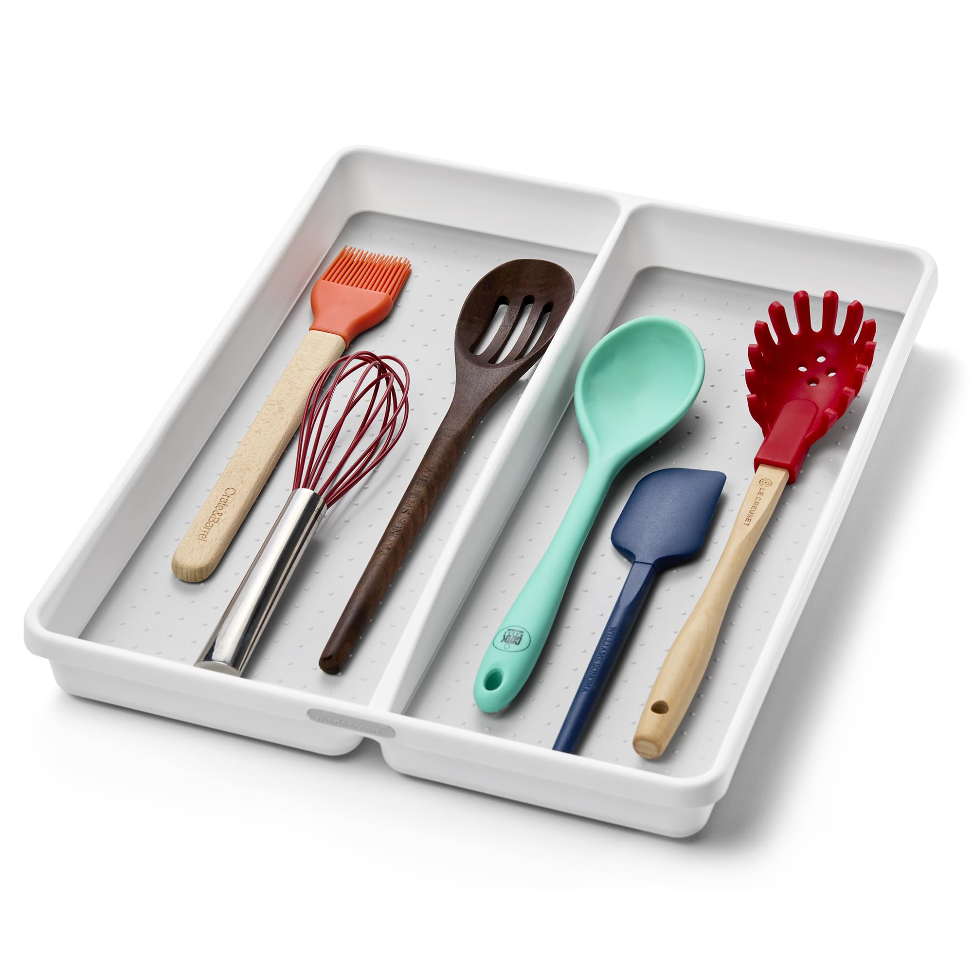 madesmart Antimicrobial Classic Large Utensil Tray, Soft Grip, Non-Slip Kitchen Drawer Organizer, 2 Compartments, Multi-Purpose Home Organization, EPA Certified, White
