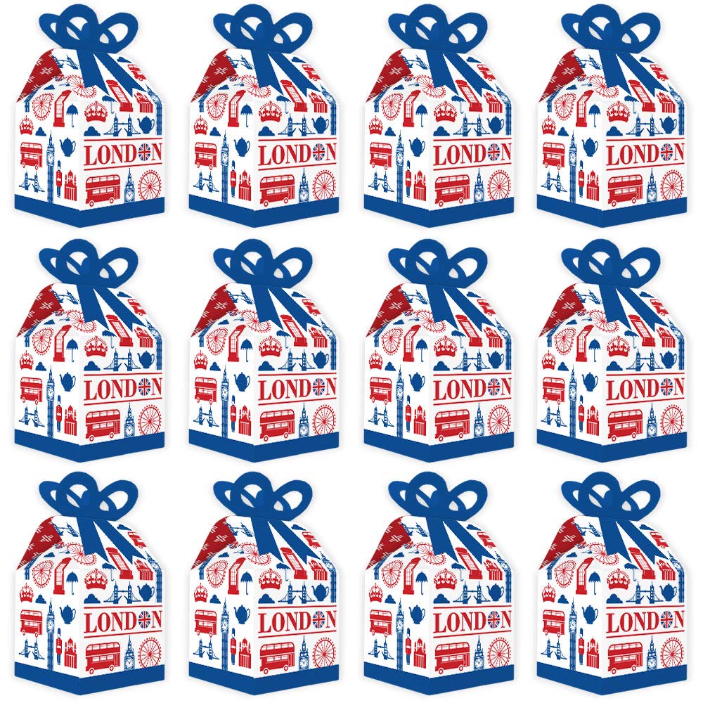 Big Dot of Happiness Cheerio, London - Square Favor Gift Boxes - British UK Party Bow Boxes - Set of 12