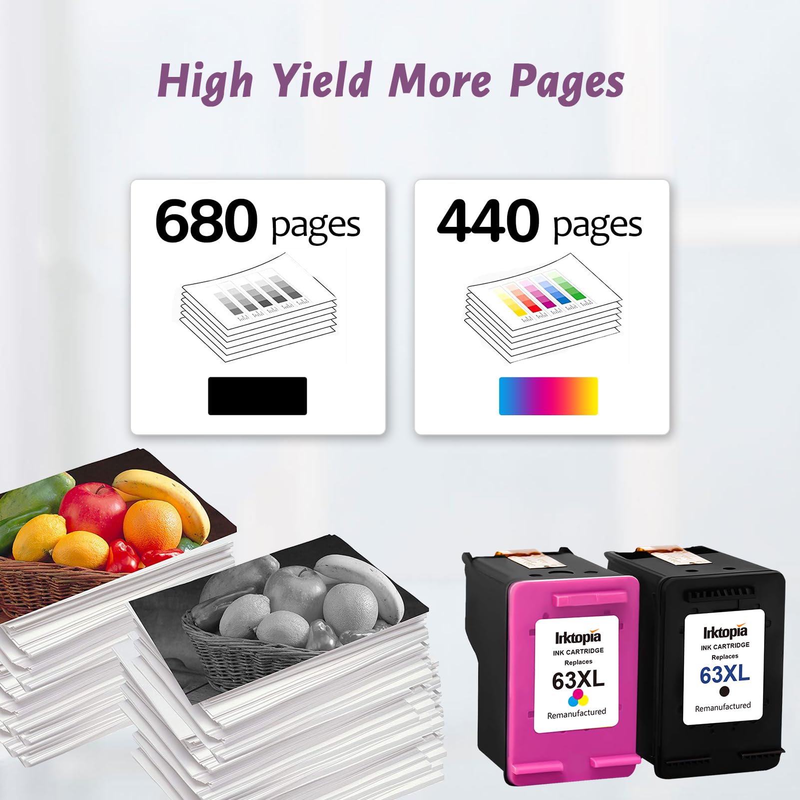 Inktopia Remanufactured Ink Cartridge Replacement for HP 63XL 63 XL Black and Color use with HP Officejet 5255 5258 3830 3833 4650 Envy 4520 4516 DeskJet 1112 2132 3633 3634 Printer