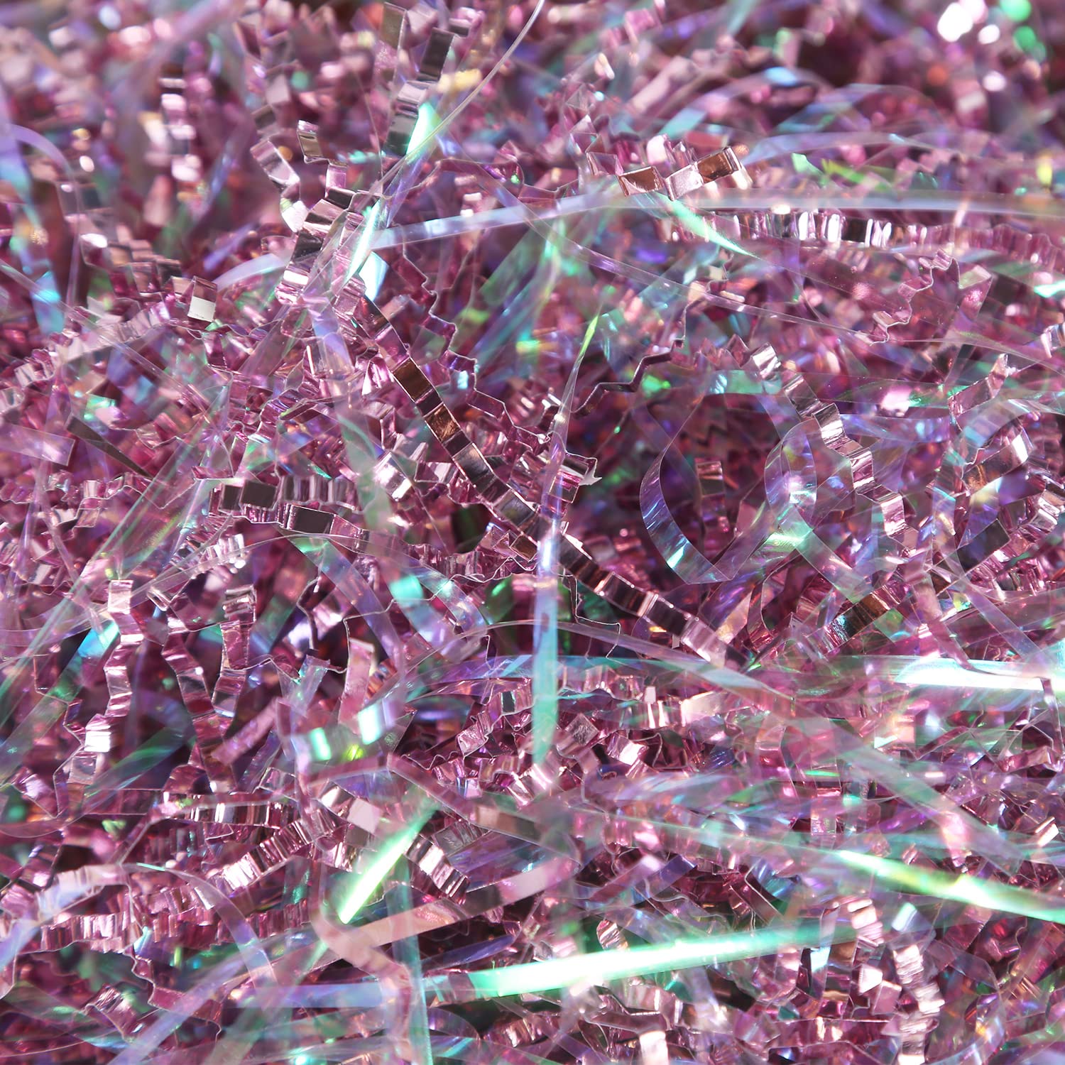 UNIQOOO 1 LB Metallic Iridescent Pink Purple Crinkle Cut Paper Filler Shreds for Gift Box, Sparkling Lavender Shredded Paper Raffia Tissue, Craft Bedding Cushion for Wedding Easter Bridesmaid Engagement Gift Basket, Bags Packaging