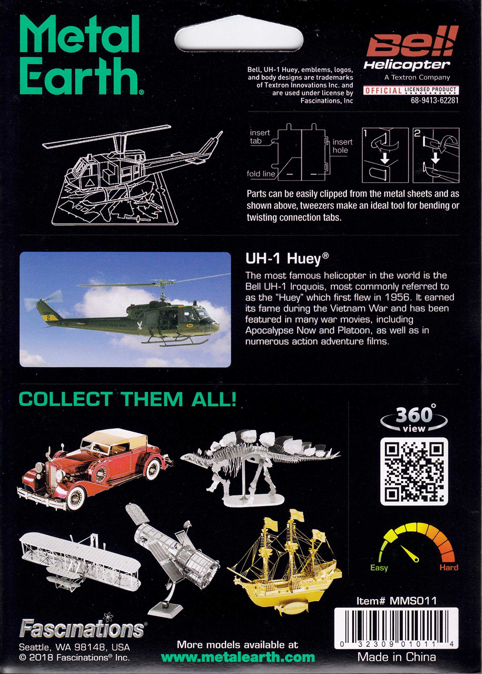 Metal Earth Huey UH-1 Helicopter 3D Metal Model Kit Fascinations