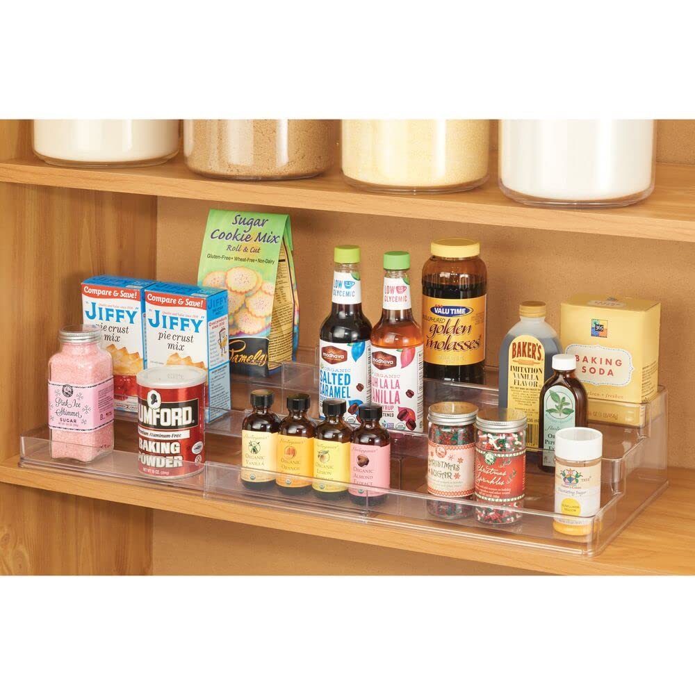 mDesign Plastic Shelf Adjustable & Expandable Spice Rack Organizer with 3 Tiers of Storage for Kitchen, Cabinet, Pantry Organization - Holds Spice Bottles, Seasonings - Ligne Collection - Clear