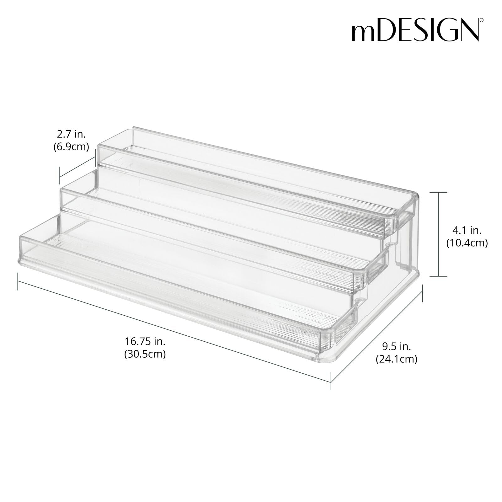 mDesign Plastic Shelf Adjustable & Expandable Spice Rack Organizer with 3 Tiers of Storage for Kitchen, Cabinet, Pantry Organization - Holds Spice Bottles, Seasonings - Ligne Collection - Clear