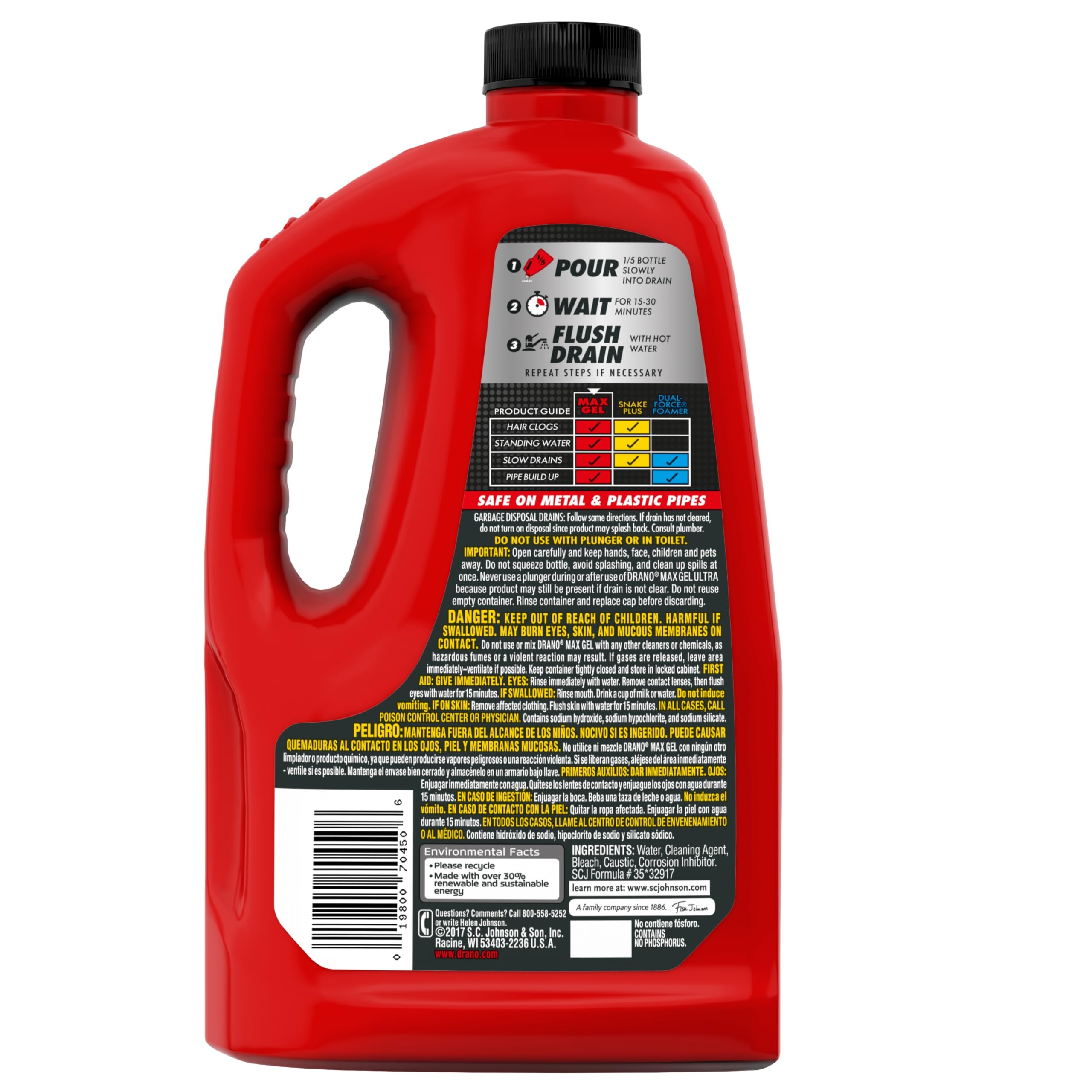 Drano Max Gel Drain Clog Remover and Cleaner for Shower or Sink Drains, 80 oz, 2 pack