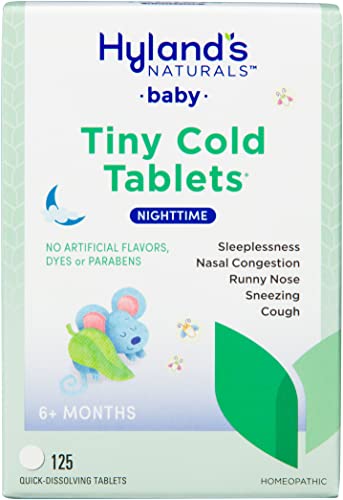 Hyland's Naturals Tiny Cold Tablets Nighttime, Baby & Infant Cold And Cough Medicine, Decongestant, Natural Relief Of Common Cold Symptoms, 125 Quick-Dissolving Tablets