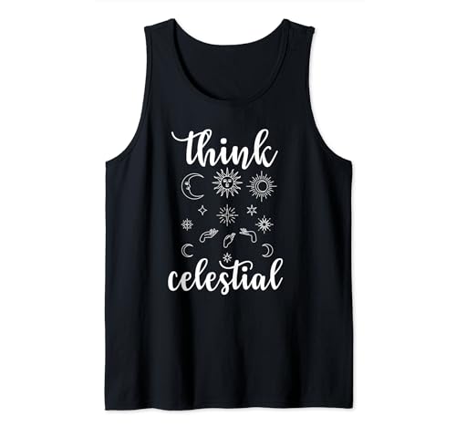 THINK CELESTIAL Celestial Moon Phase Moth Crystals Stars Tank Top