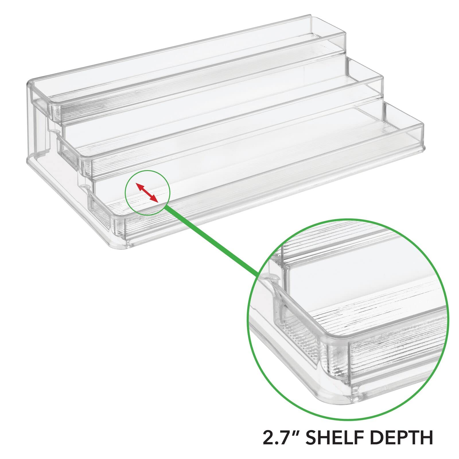 mDesign Plastic Shelf Adjustable & Expandable Spice Rack Organizer with 3 Tiers of Storage for Kitchen, Cabinet, Pantry Organization - Holds Spice Bottles, Seasonings - Ligne Collection - Clear