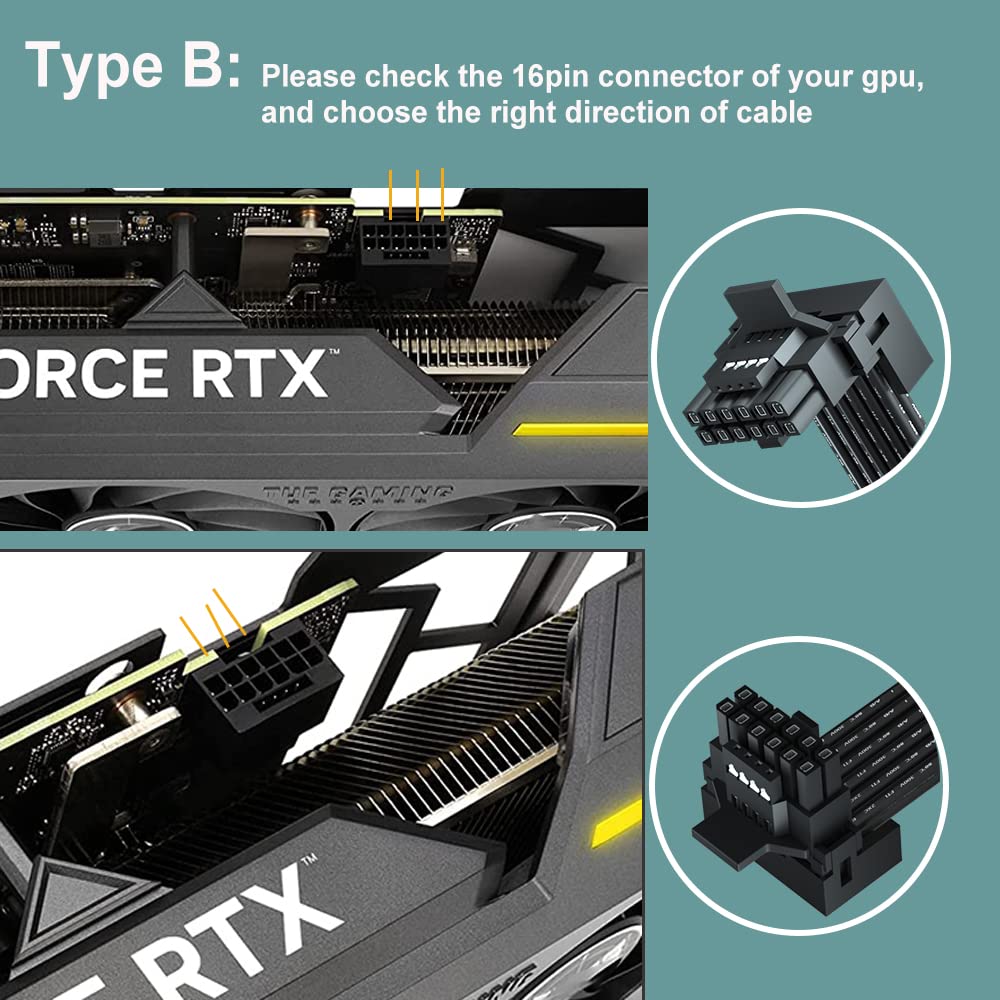 JOYJOM PCI-e 5.0 12VHPWR 16 Pin Right Angle Adapter Female to Male Extension Cable, 16AWG 600W 12VHPWR 90 Degree Adapter for Graphic Card GPU 12+4pin RTX 3090Ti 4070Ti 4080 4090 (Type B)