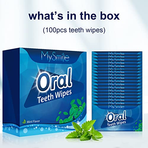 MySmile 100pcs Teeth Wipes Disposal Finger Brush Deep Cleaning Teeth Wipes Oral Brush Up Tooth Wipes for Teeth Cleaning Mint Flavor